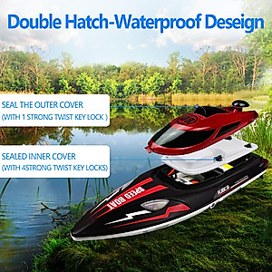 HONGXUNJIE 2.4Ghz RC Boat- 20+ MPH High Speed Remote Control Boat for Adults and Kids for Pools and Lakes with 2 Rechargeable Batteries, Low Battery Alarm, Capsize Recovery (RED)