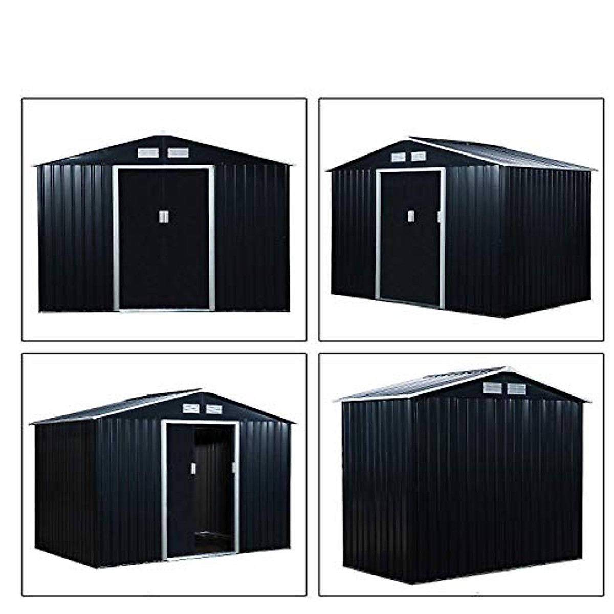 9'X6' Garden Tools Storage Shed Lawn Care Equipment Bicycles Pool Supplies Storage Patio Yard Backyard Use Sloped Roof Design 2 Sliding Door 4 Ventilation Window Galvanized Steel Frame Construction