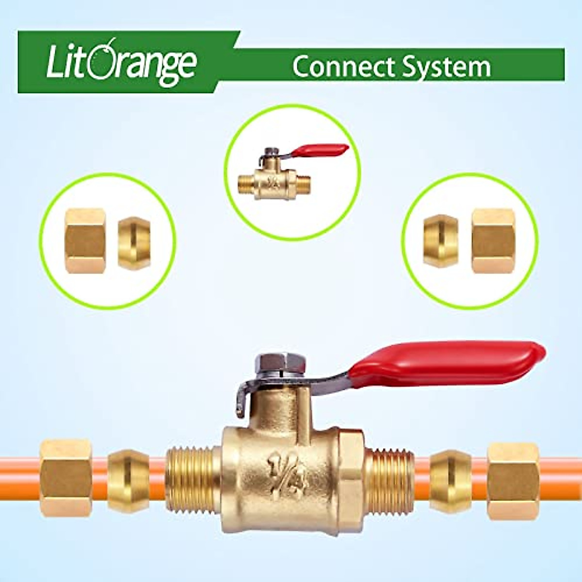 Litorange 2 Pack Lead-Free Brass Mini Ball Valve Shut Off Switch, 1/4 inch Compression by 1/4 Compression Fitting