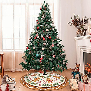 Gingerbread Man Christmas Tree Skirt Xmas Tree Mat Halloween Thanksgiving Christmas Tree Ornaments Decorations Holiday Party Indoor Outdoor 30"
