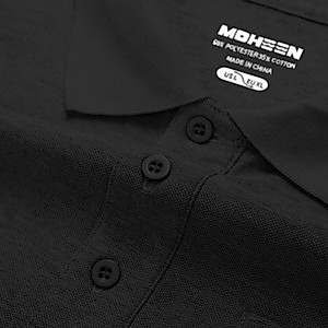 MOHEEN Men's Long Sleeve Moisture Wicking Performance Solid Golf Polo Shirt with Pocket (Black, X-Large)