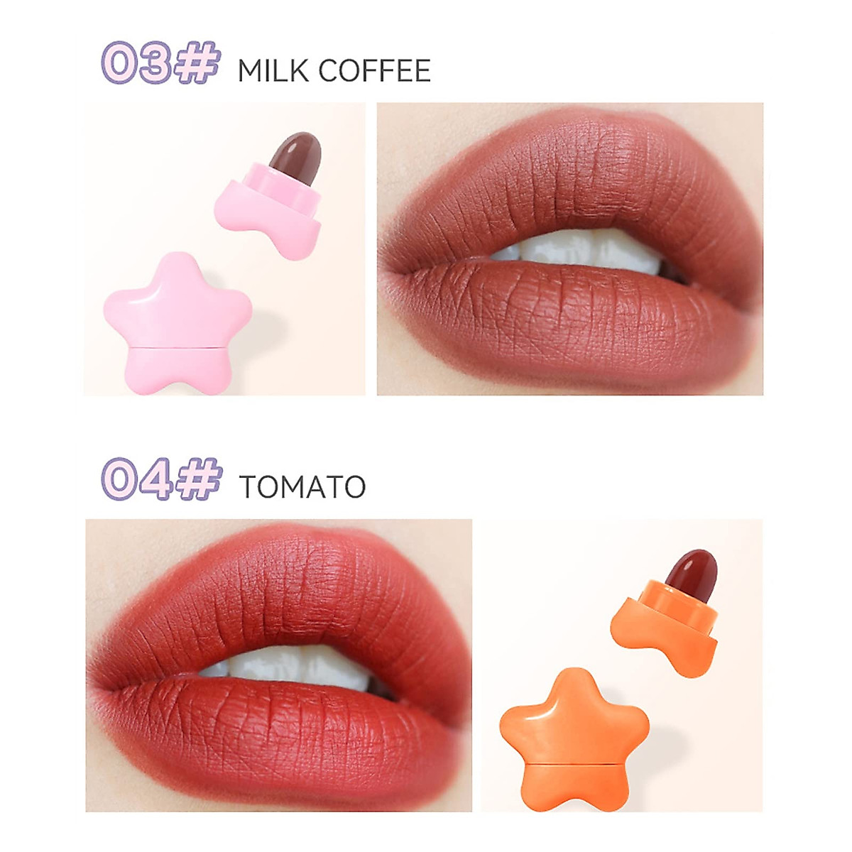 6-Color Mini Matte Color Star Capsule Lipstick set. Mini Long Lasting Non Stick Cups .Velvet Portable Star Candy Colour Capsule Lipstick Set. Suitable For All Kinds Of Occasions, PINK