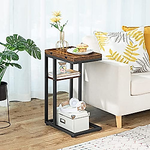 HOOBRO Foldable End Table, C Shaped Side Table with Storage Shelf, Small Snack Table Suitable for Living Room Bedroom Small Spaces, Easy Assembly, Rustic Brown BF29SF01