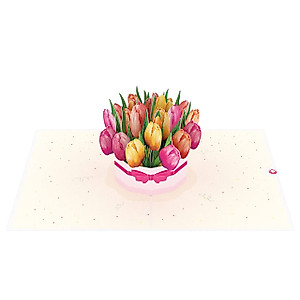 UNIPOP Tulips Bouquet Pop Up Card, Anniversary Card for Wife, Valentine Day Card for Her & Daughter, Happy Mothers Day Card, Thank You Card, Flower 3D Card