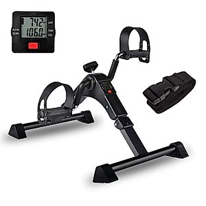 IPKIG Folding Pedal Exerciser - Portable Desk Bike, Under Desk Bike Pedal Exerciser for Leg and Arm Exercise, Low Impact, Adjustable Fitness Rehab Equipment for Seniors, Elderly (Black)