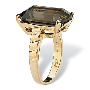 PalmBeach Yellow Gold-plated Emerald Cut Genuine Smoky Quartz Ring Sizes 5-10 Size 7