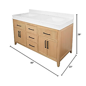 Kitchen Bath Collection Kensington 60-inch Double Bathroom Vanity (Engineered Marble/Blonde): Includes Blonde Cabinet with Engineered Marble Countertop and White Ceramic Sinks