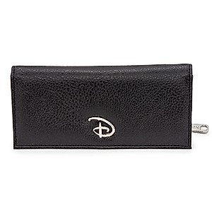 Disney Wallet, Fold Over, Snap Pouch, Disney Signature D Logo Silver, Black Vegan Leather
