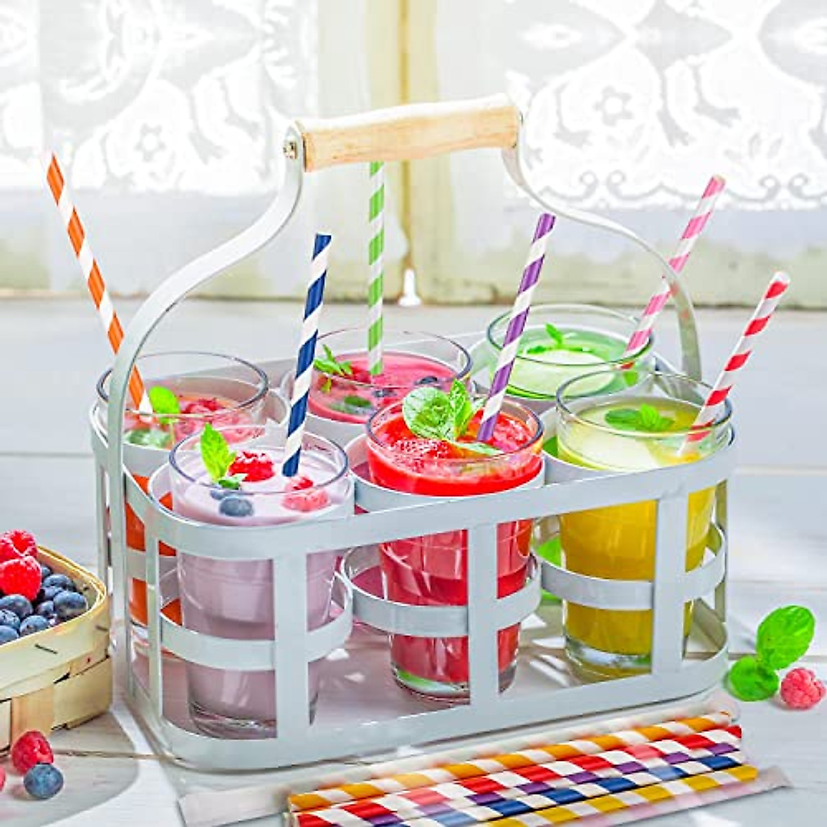 [300 Pcs] Biodegradable Individually Wrapped Paper Straws - Disposable Colorful Eco-Friendly Paper Drinking Straws(7.75"longX0.25"diameter)