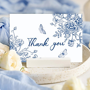 Whaline 32 Packs Floral Thank You Cards Blue White Chinoiserie Flower Greeting Cards Blank Note Cards with Envelopes and Stickers for Wedding Birthday Bridal Shower, 4 x 6 Inch