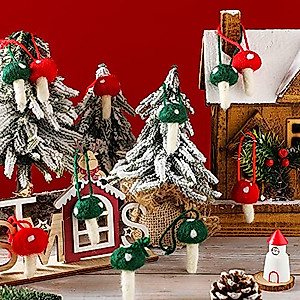 Tatuo 12 Pcs Felt Mushroom Ornaments Christmas Mushroom Hanging Ornaments Small Mushroom Ornament DIY Arts Crafts Supplies Mushroom Decor for Xmas Wedding Holiday Decoration, Red and Green