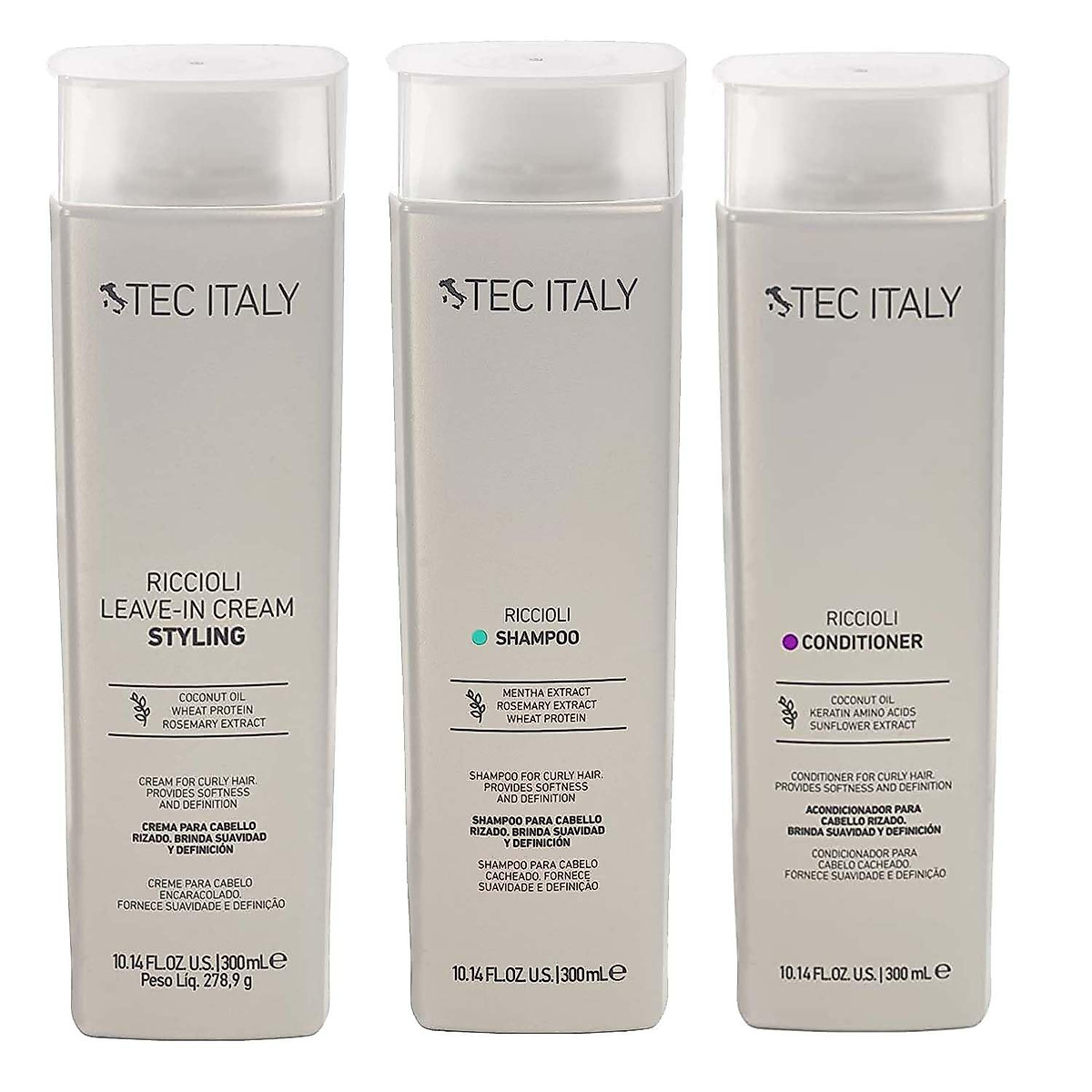 Tec Italy Riccioli Curl Defining - Shampoo, Conditioner & Leave in Cream (Pack of 3)