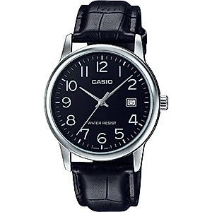 Casio #MTP-V002L-1B Men's Standard Analog Leather Band Easy Reader Day Date Watch