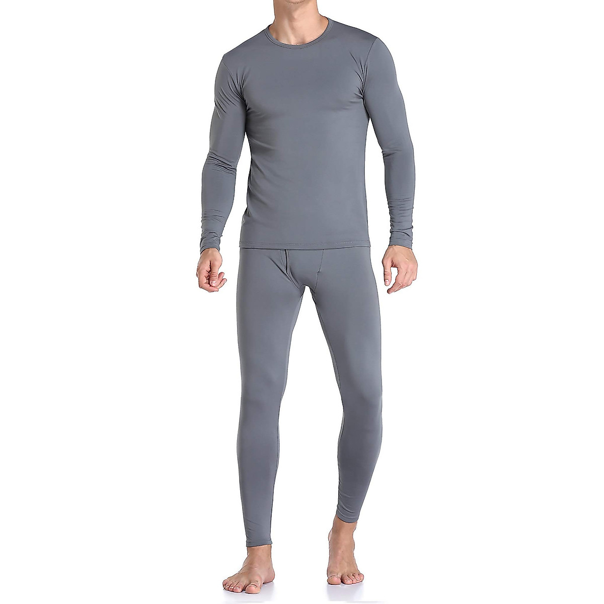 WEERTI Thermal Underwear for Men Long Johns with Fleece Lined, Base Layer Men Cold Weather Top Bottom Grey