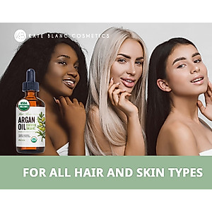 Kate Blanc Cosmetics Argan Oil for Hair, Face & Skin from Morocco. Promotes Hair Growth (4oz, USDA Certified Organic, Cold Pressed & 100% Pure, Light)