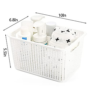 WUWEOT 9 Pack Plastic Storage Basket Bins Organizer, Cabinet and Shelf Basket with Handle,10" L x 6.8" W x 5.5" H, 3 Colors