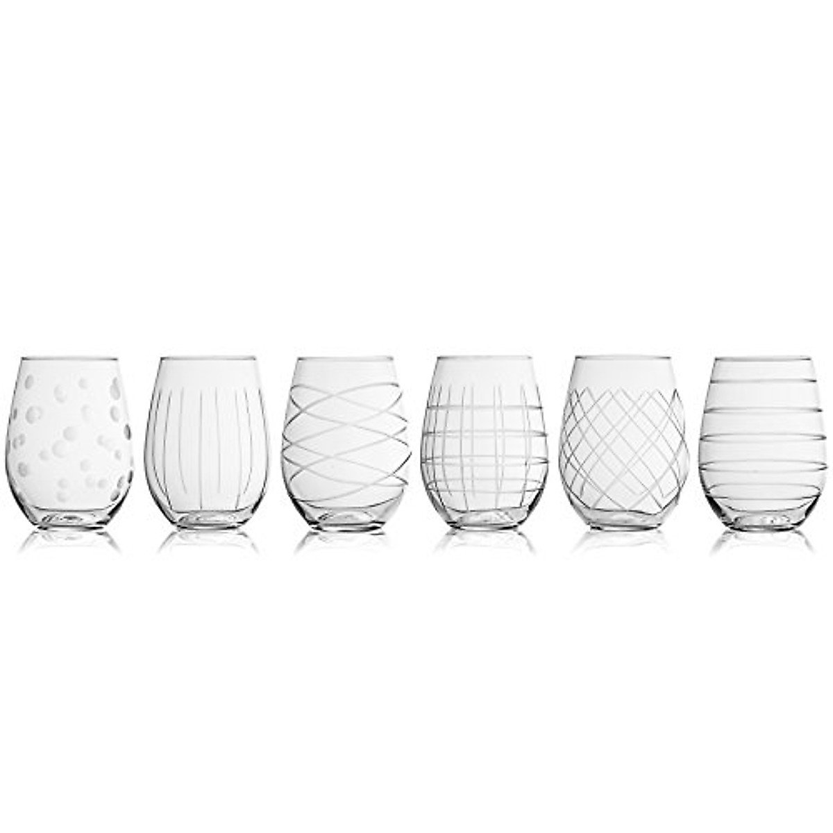 Fifth Avenue Crystal Glasses Medallion Stemless Wine Goblets, 6 Count (Pack of 1), Clear
