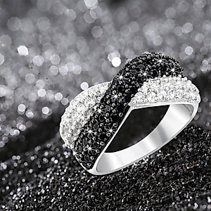 Ntpwenla Black and White Diamond Ring,Fashion Luxury Ring,Jewelry Bridal Gift for Women Girl Birthday Day (8)