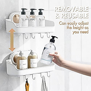 TAILI Shower Caddy Suction Cup 2 Pack + Shower Shelf 1 Pack Drill-Free Bathroom Caddy for Shampoo, Conditioner, Plastic Shower Rack Removable Shower Organizer