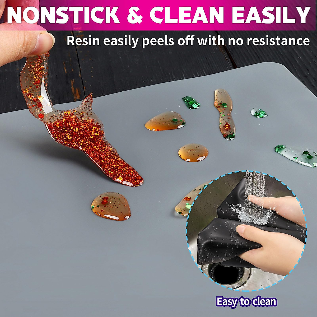 3 Pack Silicone Mats for Crafts, LEOBRO 15.7” x 11.7” Silicone Sheets for Resin Jewelry Casting Molds, Placemat, Nonstick Multipurpose Silicone Craft Mats for Resin Molds, Black, Dark Gray,Transparent