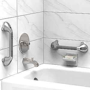 AmeriLuck 16.5inch Suction Bath Grab Bar with Indicators, Balance Assist Bathroom Shower Handle, Silver/Grey（Pack of 2）