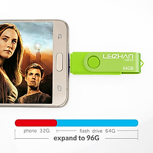 LEIZHAN Micro USB Flash Drive OTG Pen Drive 32GB Thumb Drive Gift Suitable for Samsung Galaxy S7,S7Edge,S6,S6 Edge (Green)