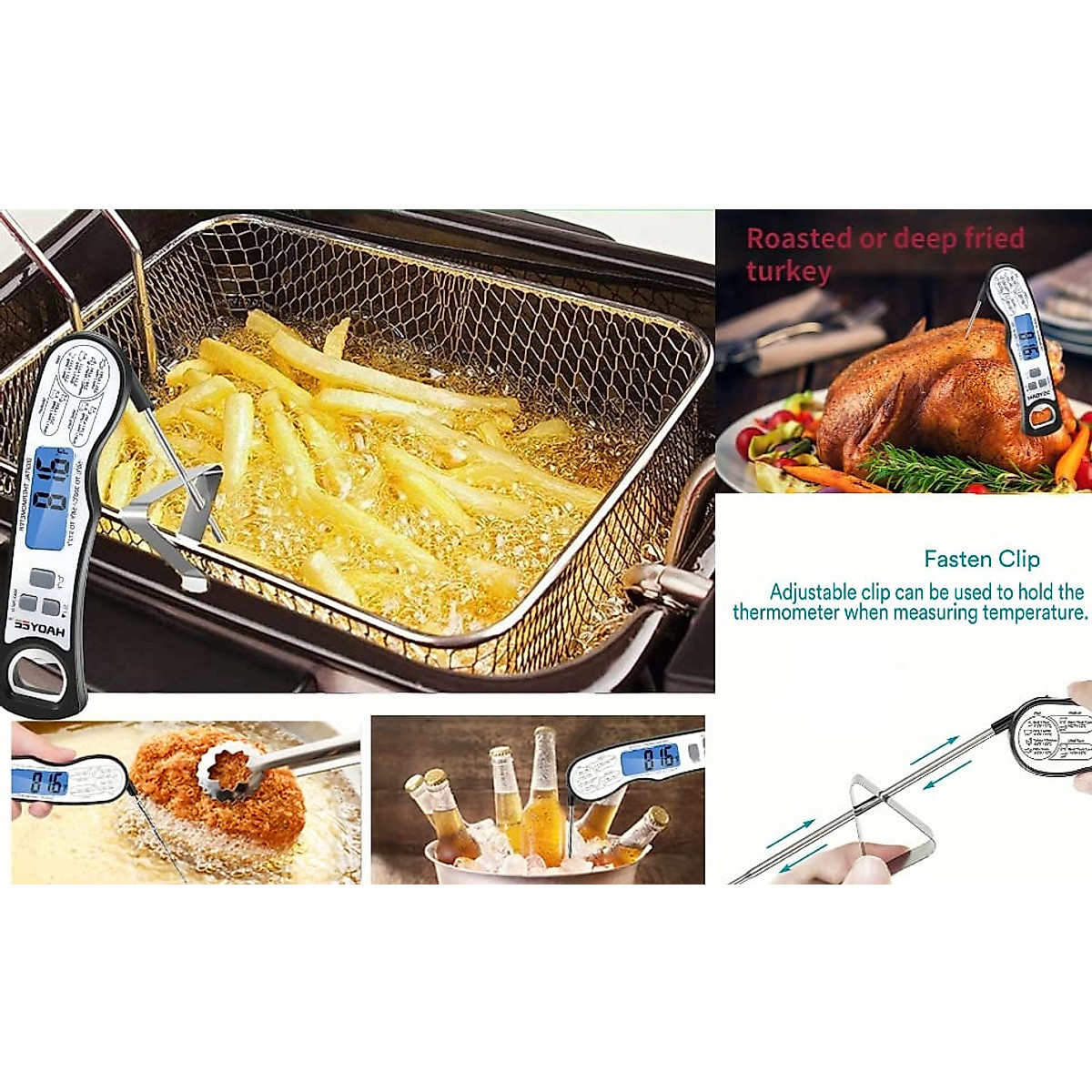 HAOYEE Digital Meat Thermometer, Premium Multifunctional Food Thermometer with LCD Display, Long Probe and Magnetic, Suitable for Home and Kitchen Barbecue Edible Oil Frying, Baking, etc.