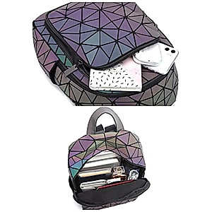 Women Geometric Luminous Backpack Handbag Fashion Shoulder Bag Lingge Flash Travel Rucksack 1304