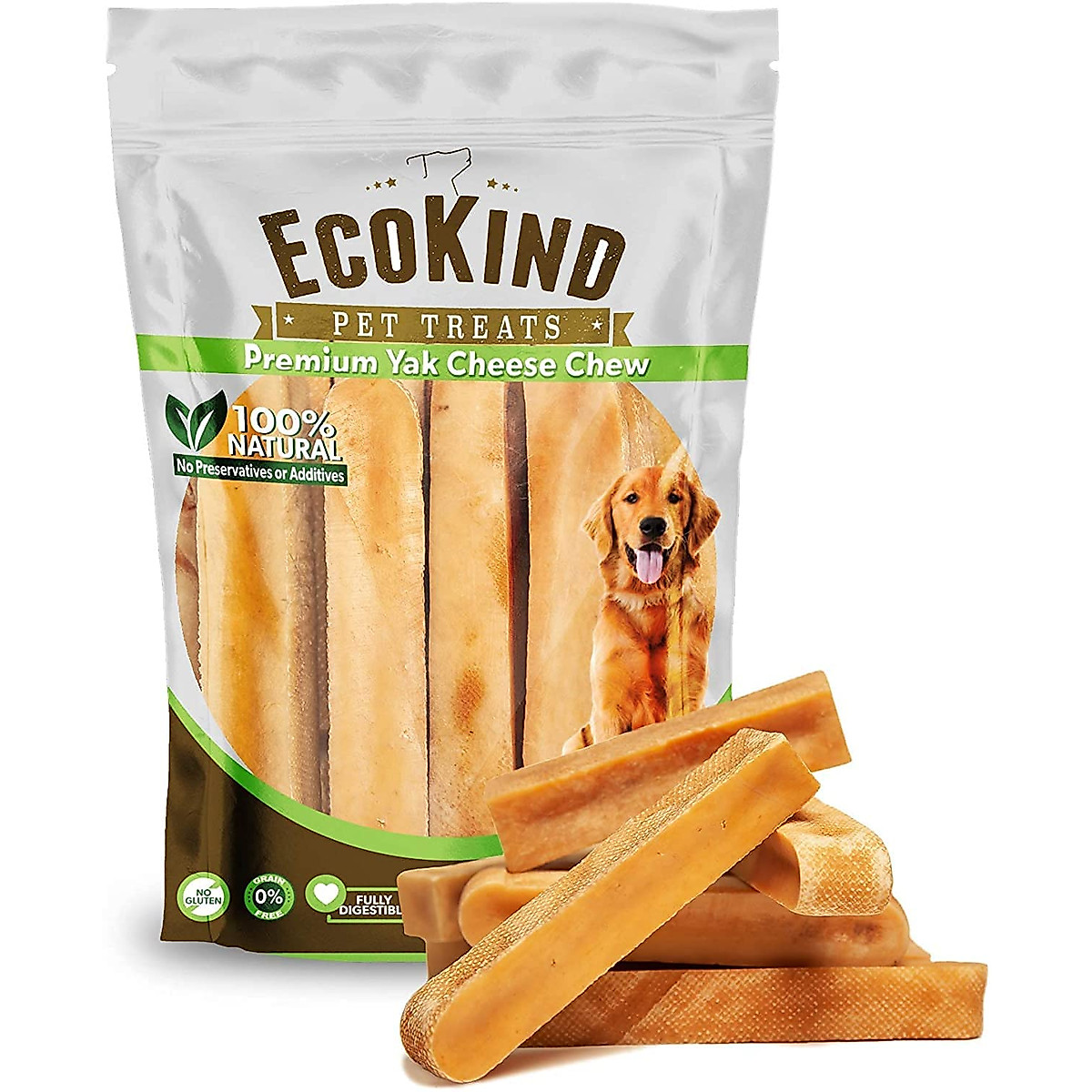 EcoKind Pet Treats Gold Yak Dog Chews | Grade A Quality, Healthy & Safe for Dogs, Odorless, Treat for Dogs, Keeps Dogs Busy & Enjoying, Indoors & Outdoor Use (Large (Pack of 5))