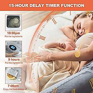 Patioer 3.5LB Bread Maker Machine 15-in-1 Automatic Bread Machine with Dual Kneading Paddles Breadmaker with Touch Panel&LCD Display,Gluten Free Setting,3 Loaf Sizes 3 Crust Colors,15 Hours Delay Timer,Nonstick Baking Pan,White