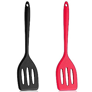 WLLHYF 2 Pack Small Silicone Turners Non Stick Slotted Kitchen Spatulas High Heat Resistant Cooking Utensils Ideal Cookware for Fish, Eggs, Pancakes