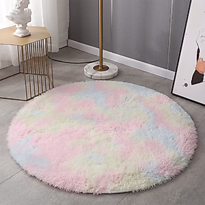 Glamtex 4x4 Round Area Rug, Soft Bedroom Circle Rugs, Fluffy Circle Rug, Fluffy Plush Shaggy Circle Rugs for Kids Room Living Room and Nursery Bedroom Decor