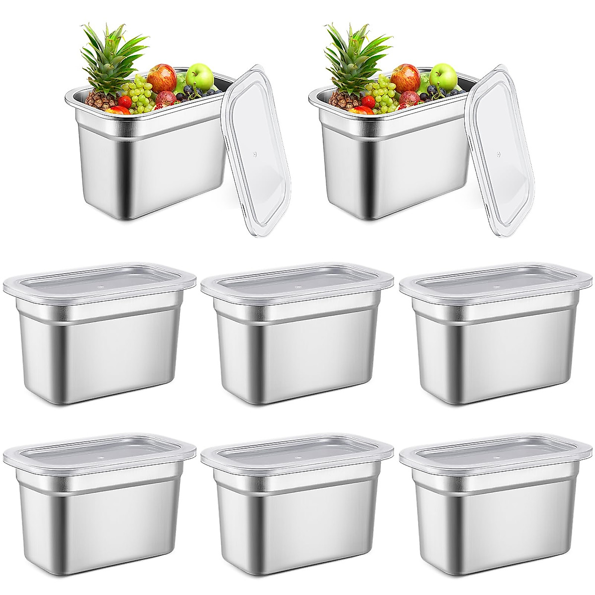 8 Pcs Stainless Steel Food Containers with Lids 1/9 Size Steam Hotel Pans 1 mm Thick Restaurant Table Pans Food Prep Pan Metal Meal Food Containers Steamer for Freezer Buffet Kitchen(4'' Deep)