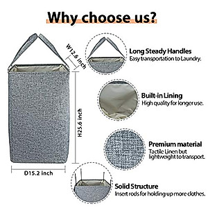 UniLiGis Laundry Hamper, Collapsible Laundry Basket with Removable Laundry Bags, Linen Clothes Hamper for Bedroom, Laundry Room, Bathroom, College, Grey