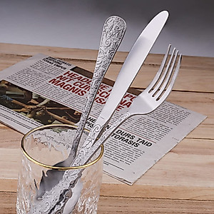 20 Pieces Silverware Set for 4,Stainless Steel Flatware Set Kitchen Eating Utensils Include Spoons,Forks,Knives,Salad Forks,Teaspoons,Coffee Spoons Home Essentials Patterned Handle Dinnerware Sets