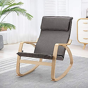 Safstar Hardwood Rocking Chair, Comfortable Relax Accent Fabric Rocker Chair with Metal and Wood Flame, Nursery Rocking Armchairs (Gray)