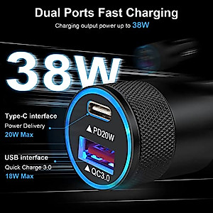 Type C Charger Fast Charging Block for Samsung Galaxy A14,A13 5G,A54,S23,A03s,S21 FE,A53 5G,S22 Ultra,Z Fold 4,S20 FE,20W PD 3.0 USB C Wall Charger 38W Car Adapter+2 PCS Android 6ft USB C-to-C Cable