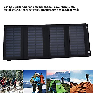 20W Solar Charger, 2A 5V Portable Monocrystalline Silicon Chargers High Conversion Rate Solar Panels 4 Folding Bags Waterproof with USB Port, for Camping Hiking Electric Car Phone Charging