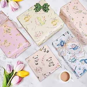 Larcenciel Gift Wrapping Paper for Kids - 5 Sheets of Cute Unicorn, Dinosaur, Panda, Elephant, and Whale Designs - Perfect for Birthdays, Holidays, and More (27.5x19.6inch)