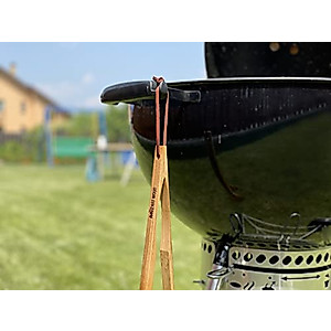 Mr.Art Wood Burger Wooden BBQ 15" Tongs - Made in Europe, Natural Ash Wood – Ergonomic Design for Comfortable Grip, Heatproof Leather Loop, Perfect Tongs for Buns, Steaks and Grill