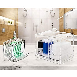 Kryllic Cotton Pad Organizer - Qtip Holder - Cotton Pad Holder - Acrylic Qtip Holder Cotton Organizer - Qtip Dispenser with Lid, Bathroom Storage - Qtip Container