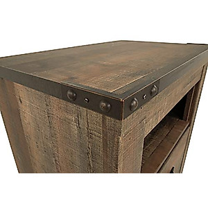 Signature Design by Ashley Trinell Rustic 1 Drawer Nightstand with USB Charing Stations, 26.22" Tall, Warm Brown