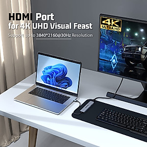 USB C Hub, 7 in 1 USB C Adapter with 4K HDMI, USB C 3.0, 2 USB 3.0 Ports, 100W PD, SD/TF Card Reader USB C Dock Compatible with Thunderbolt 3, MacBook Pro/Air, Windows and Type C Devices