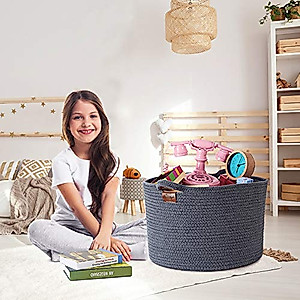 Rope Baskets Extra Large Storage Baskets Cotton Rope Woven Nursery Bins (15"x10", Dark gray)