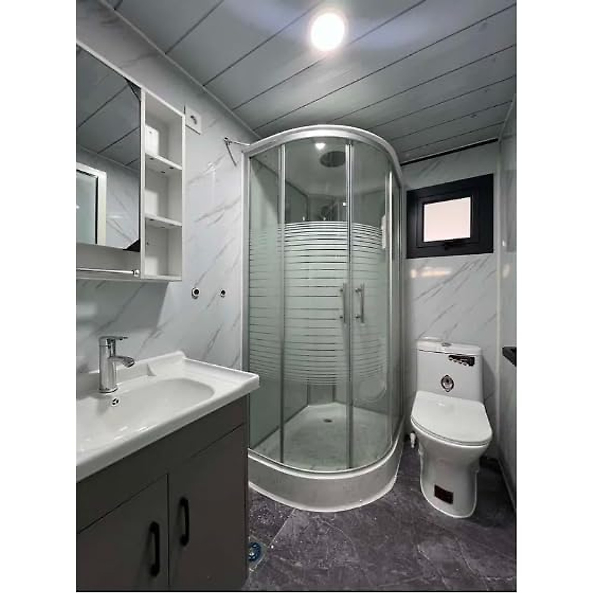 Generic Portable Prefabricated Tiny Home 19x20ft, Mobile Expandable Plastic Prefab House for Hotel, Booth, Office, Guard House, Shop, Villa, Warehouse, Workshop, grey blue