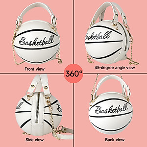 WLC Basketball Shape Purse,PU Spherical Shape Shoulder Bag for Women, White