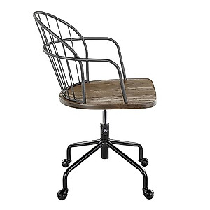 LumiSource Riley Adjustable Office Chair, Home Office Chair with Wheels, Wooden Desk Chair, Black Office Chair, Computer Chair, Home Office Desk Chair Comfy, Farmhouse Chair