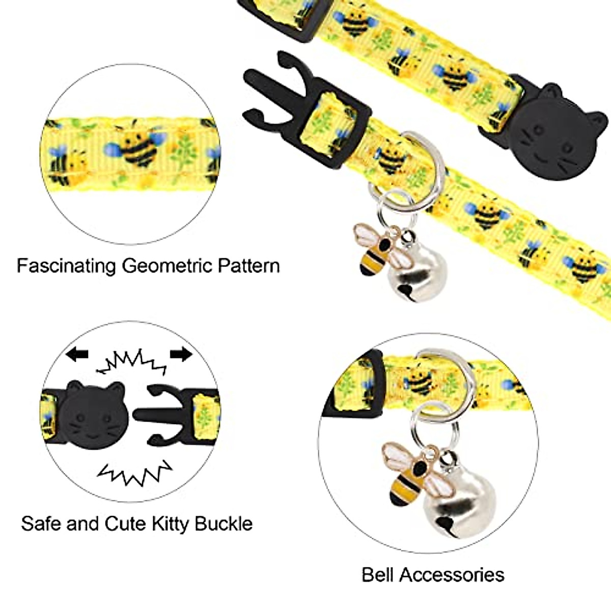 Giecooh Breakaway Cat Collar with Bells, 2 Pack Adjustable Pendant Safety Kitten Collars for Boys & Girls,Bee+Ladybug