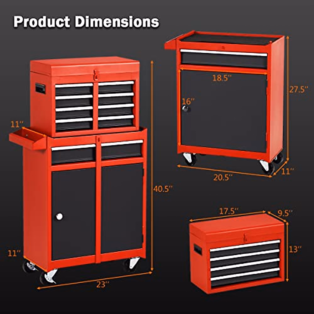 Goplus Rolling Tool Chest, 5-Drawer Tool Box Organizer w/Lockable Wheels & Sliding Drawers & Detachable Top & Adjustable Shelf, Tool Storage Cabinet for Garage Workshop (Red+Black)