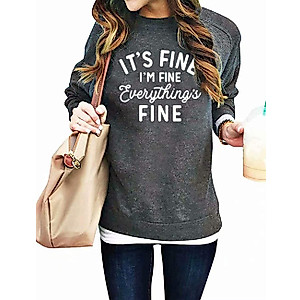 VILOVE Funny Sweatshirts for Women It‘s Fine I’m Fine Everything is Fine Shirts Inspirational T-Shirt Cute Sayings Tee Tops Gray